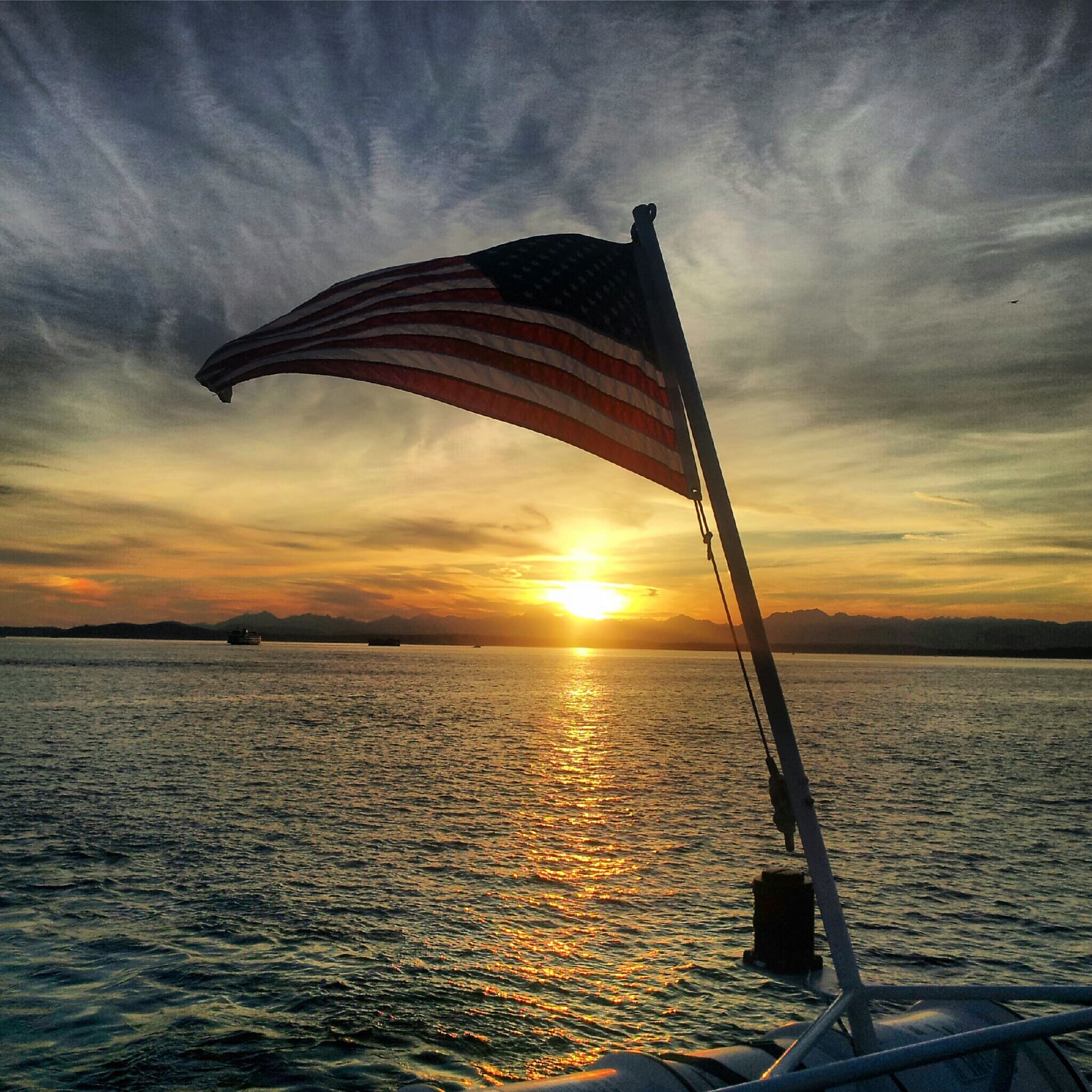 American Flag Sunset Ocean